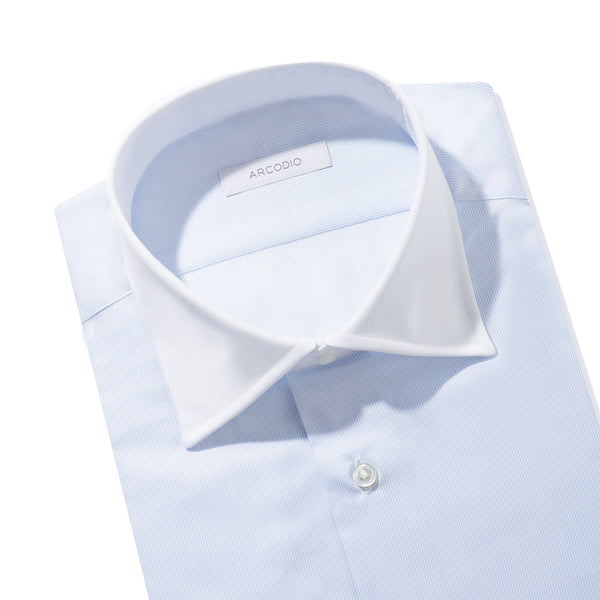 FIDELIO（セミワイド） クレリック コンパクト糸 ヘアラインストライプ サックスブルー - ARCODIO（アルコディオ）